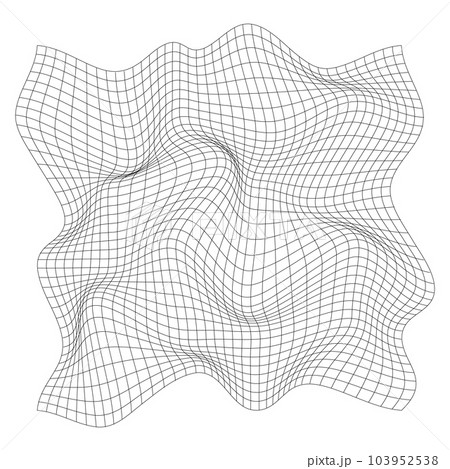 Distorted square grid. Wireframe wave geometry...のイラスト素材 [103952538 ...