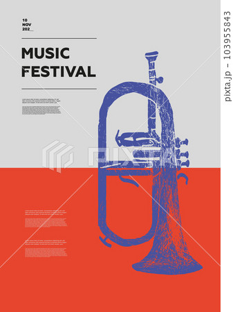 Flugelhorn. Music festival poster. Wind musical...のイラスト素材 [103955843 ...