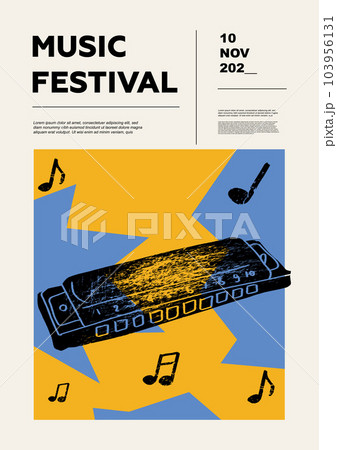Harmonica, harp, organ. Music festival poster....のイラスト素材 [103956131] - PIXTA