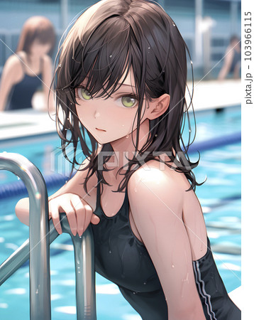 プール スクール水着 女子高生（Generative AI）のイラスト素材 [103966115] - PIXTA