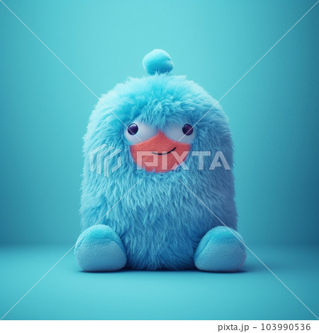 Cute blue fluffy toy on blue background with...のイラスト素材 [103990536] - PIXTA