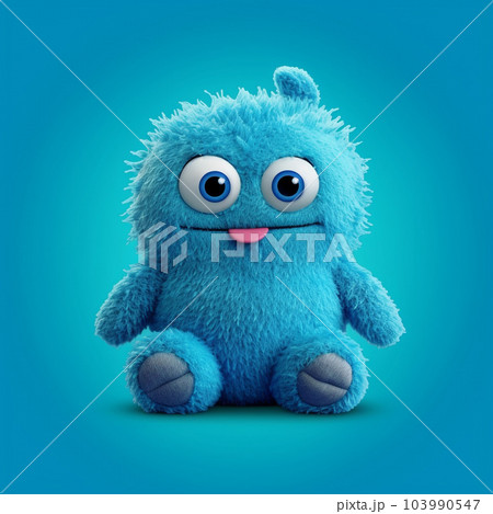 Cute blue fluffy toy on blue background with...のイラスト素材 [103990547] - PIXTA