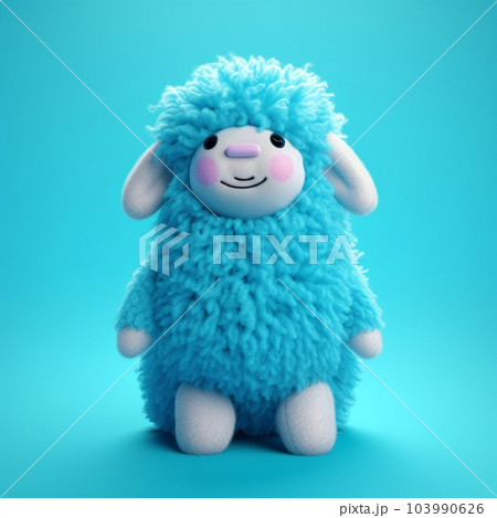 Cute blue sheep toy on blue background with...のイラスト素材 [103990626] - PIXTA