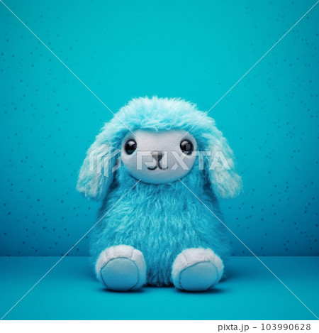 Cute blue fluffy toy on blue background with...のイラスト素材 [103990628] - PIXTA