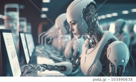 Female cyborgs working in a computer room....のイラスト素材 [103990638] - PIXTA