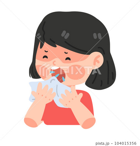 kid girl sneezing and cough from the fluのイラスト素材 [104015356] - PIXTA