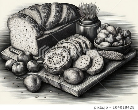 Drawing a bunch of different types of bread...のイラスト素材 [104019429] - PIXTA