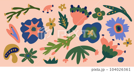 Retro doodle drawing flowersのイラスト素材 [104026361] - PIXTA