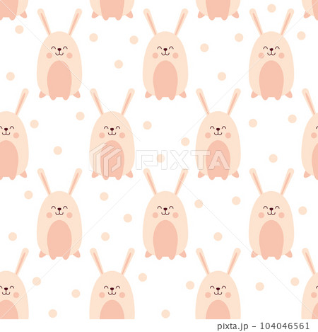 Pattern with a cute rabbit on a white...のイラスト素材 [104046561] - PIXTA