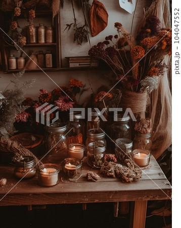 Witch's corner magic jam and dried flowers in...のイラスト素材 [104047552] - PIXTA