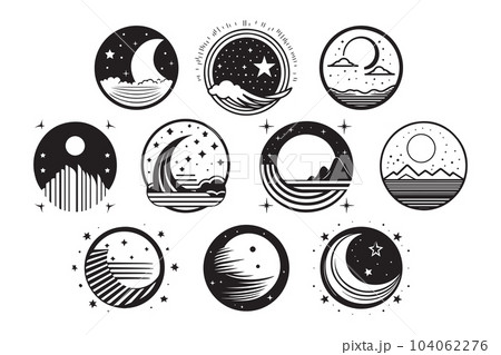 Hand Drawn vintage moon logo in flat styleのイラスト素材 [104062276] - PIXTA