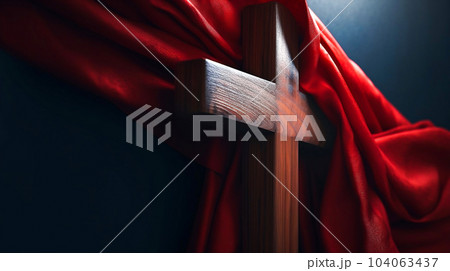Wooden Cross of Jesus covered with red shawl....のイラスト素材 [104063437] - PIXTA