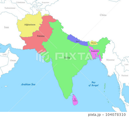 map of South Asia with borders of the states.のイラスト素材 [104078310] - PIXTA