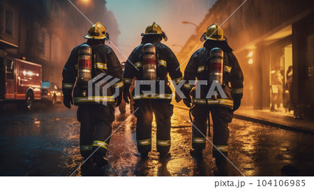 The backside Fireman Teamwork Firefighterのイラスト素材 [104106985] - PIXTA