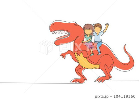 Continuous one line drawing boy and girl...のイラスト素材 [104119360] - PIXTA