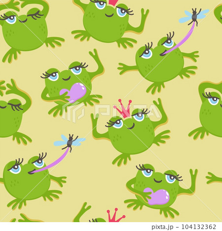 Vector seamless pattern with cute frogs on...のイラスト素材 [104132362] - PIXTA