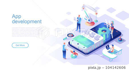 App development isometric landing page vector...のイラスト素材 [104142606] - PIXTA