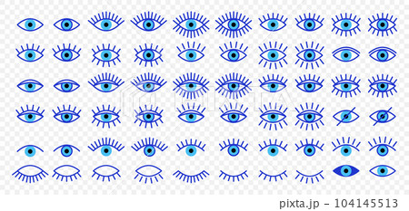 Vector Simple Flat Blue Outline Evil Eye Icons....のイラスト素材 [104145513 ...