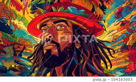 illustration of a Reggae portrait in a backgroundのイラスト素材 [104163003 ...