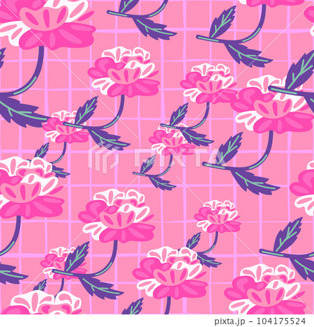 Cute retro flower seamless pattern. Hand drawn...のイラスト素材 [104175524 ...
