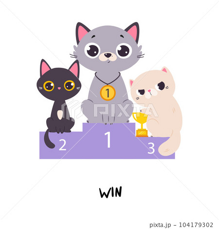 Funny Grey Cat Win as English Verb for...のイラスト素材 [104179302] - PIXTA