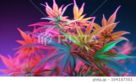 Psychedelic cannabis plant close up. Colorful...のイラスト素材 [104187301] - PIXTA