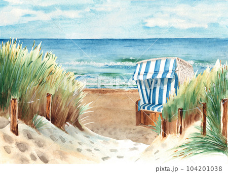 Baltic sea beach with sand dunes and hooded...のイラスト素材 [104201038] - PIXTA