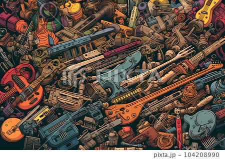In a cartoon - style image, guns transform into...のイラスト素材 [104208990 ...