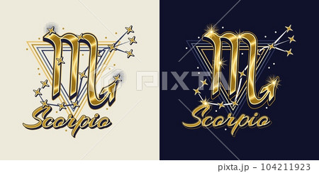 Golden icon of zodiac sign Scorpio with...のイラスト素材 [104211923] - PIXTA
