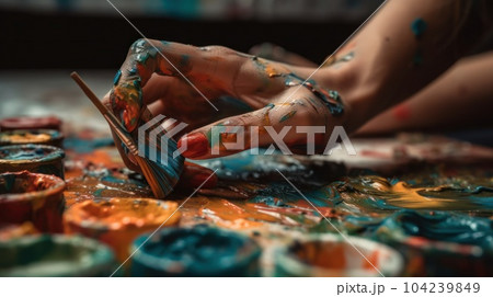 Artist Works on Oil Painting, Moving Paint...のイラスト素材 [104239849] - PIXTA