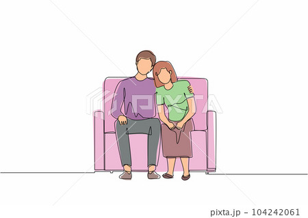 Single continuous line drawing man comforting...のイラスト素材 [104242061] - PIXTA