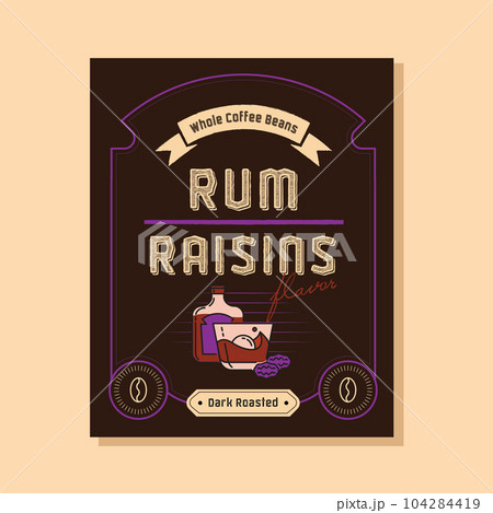 rum raisins flavor coffee labelのイラスト素材 [104284419] - PIXTA