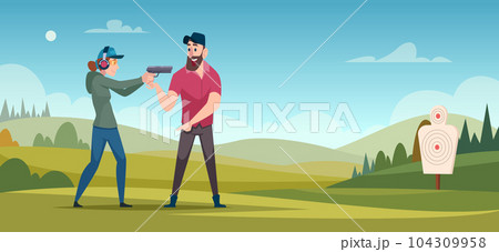 Shooting range. Cartoon background persons with...のイラスト素材 [104309958 ...