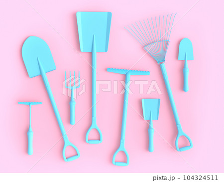 Garden shovel, pitchfork and rake on monochrome...のイラスト素材 [104324511 ...