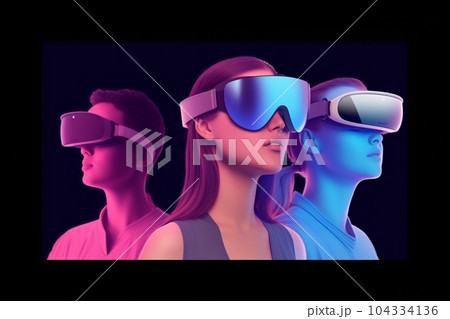 Young women with virtual reality VR goggle....のイラスト素材 [104334136] - PIXTA