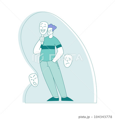 Young Man Wearing Mask of Fake Emotion...のイラスト素材 [104343778] - PIXTA
