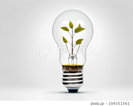 Light bulb with leaves, tree, sprout, or plant....のイラスト素材 [104351561] - PIXTA