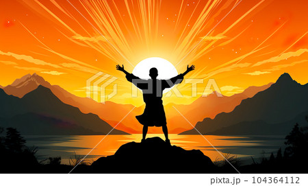 朝日を浴びる修行僧のイラスト「AI生成画像」のイラスト素材 [104364112] - PIXTA