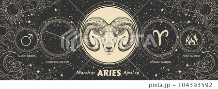 Aries zodiac sign, modern mystical astrology...のイラスト素材 [104393592] - PIXTA