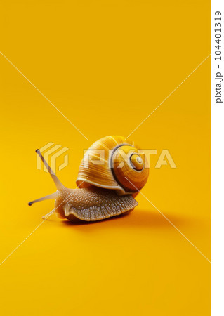 Snail on yellow background with shadow of snail...のイラスト素材 [104401319 ...