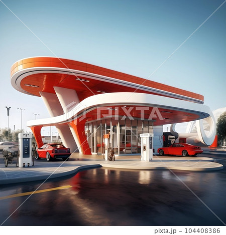 Futuristic gas station for cars, red style...のイラスト素材 [104408386] - PIXTA