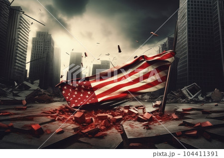 Fallen American flag against the background of...のイラスト素材 [104411391 ...