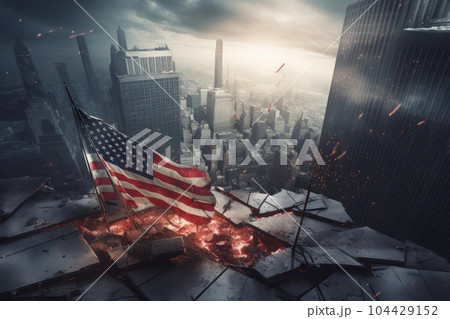 Fallen American flag against the background of...のイラスト素材 [104429152 ...
