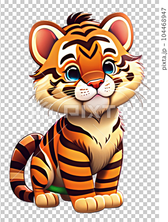 A cute little tiger cub with orange stripes...のイラスト素材 [104468947] - PIXTA