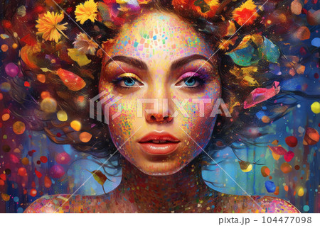 Portrait of a beautiful woman vivid colorsのイラスト素材 [104477098] - PIXTA