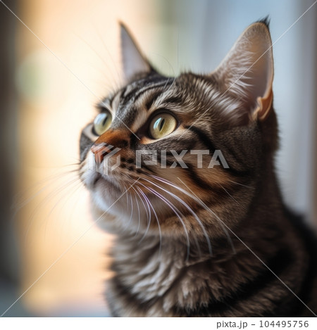 Portrait of a tabby Dragon Li cat sitting in a...のイラスト素材 [104495756 ...