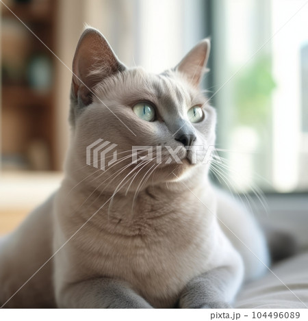 Profile portrait of a blue Burmese cat lying on...のイラスト素材 [104496089 ...