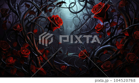 Red rose and vines abstract vintage background....のイラスト素材 [104520768 ...