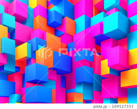 Geometric color block magic with neon accents.のイラスト素材 [104527355] - PIXTA