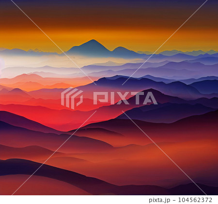 A very beautiful illustration of many hills...のイラスト素材 [104562372] - PIXTA